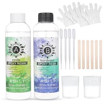 Epoxy Resin,16oz Crystal Clear Resin, Casting and Coating Hardener Kit,2 Part 1:1 Mixing Ratio ...