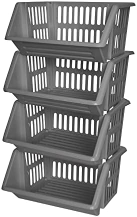 Zarviczonia Large Plastic Stacking Baskets (Set of 4) Multi-Purpose Storage Rack, Office and ...