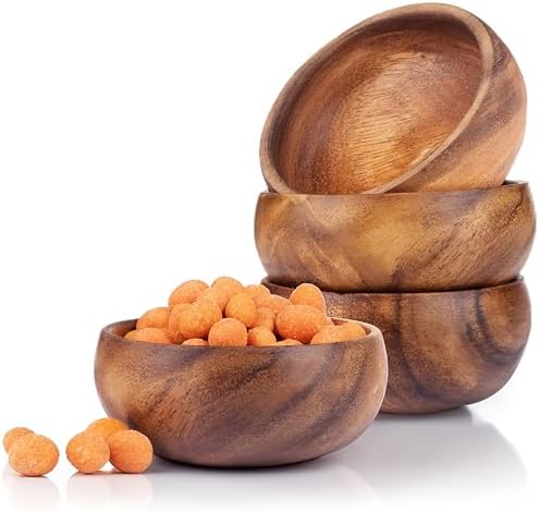 Amazon.com: NIRMAN Acacia Wood Bowl Sets of 4 for Kitchen Meal Party ...