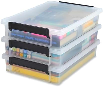 Iris Ohyama A4 Plastic File Storage Box, 4L, Set of 3, Clear, Latching ...