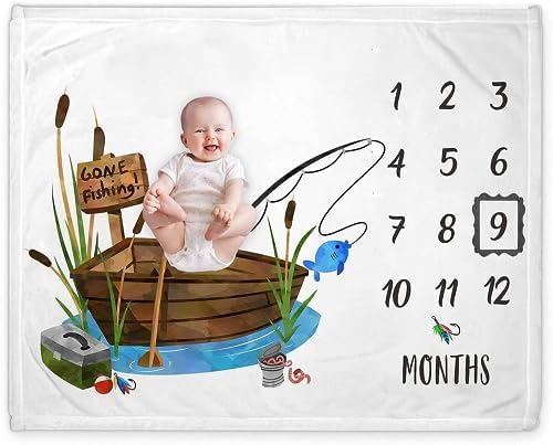 Amazon.com: Yuzioey Fishing Baby Monthly Milestone Blanket, Gone ...