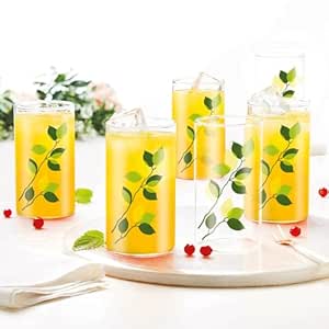 Buy Borosil 295ml 6pc Artisan Green Leaves Medium Drinking Glass Set | Made in India ...