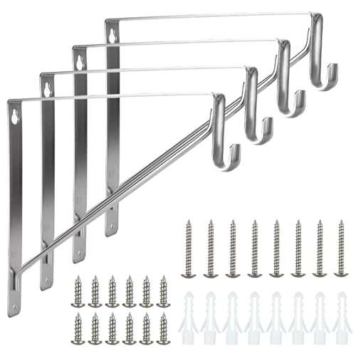 Oungy 4 Pack Heavy Duty Shelf Brackets, Silver Closet Rod Bracket ...