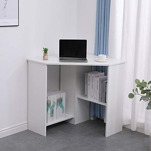 SoBuy FWT31-W, White Corner Desk, Triangle Table Desk with Drawer, Home ...