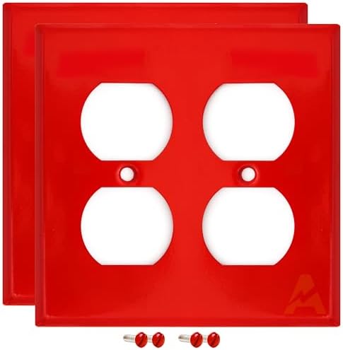 2 Pack Red Metal Duplex Receptacle Covers - Highly Visible Red Duplex ...
