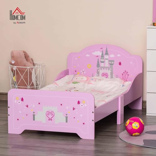 HOMCOM Kids Bed Princess Castle Theme W/Side Rails Slats Home Furniture ...
