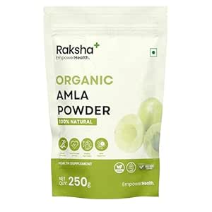 Raksha Plus Organic Amla Powder, 250g, Pouch for Drinking, Eating, Hair ...