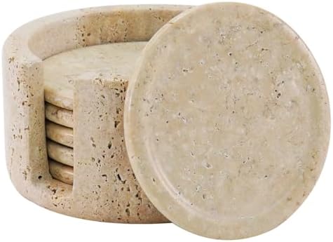 Amazon.com: White Travertine Coasters - Set of 4 Round 4” Diameter ...