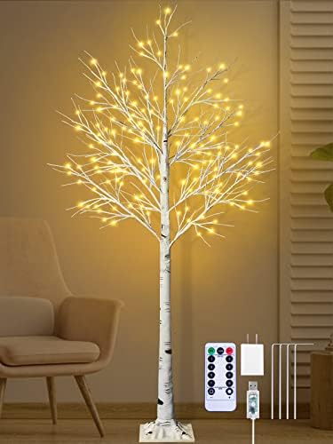 Amazon.com: Lighted Birch Tree, 2 Pack 6 Feet 144 Warm White Lights ...