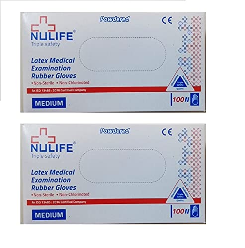 NULIFE Powdered Latex Medical Examination Gloves Medium 100PCS (PACK OF ...