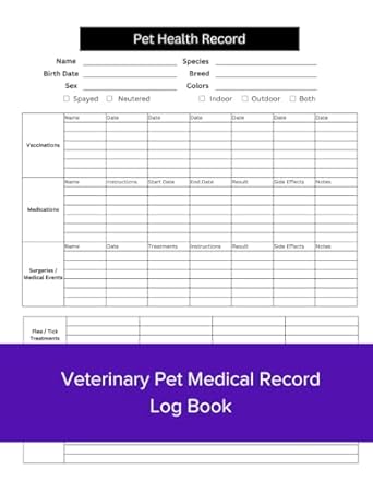 Veterinary Pet Medical Record Log Book: 30 page 2-sided 8.5x11 inch ...