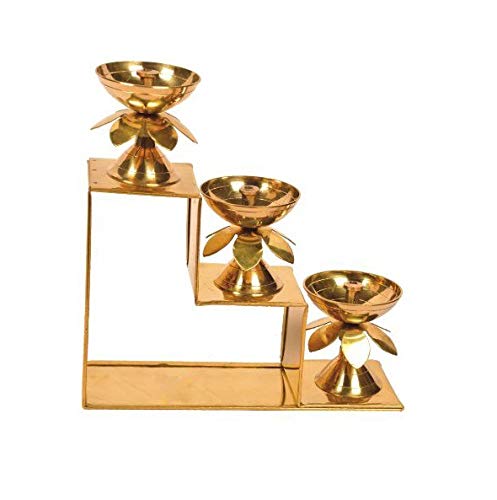 Buy Rajasthan Emporium and Handicrafts Brass Three Step Diya Pair Brass ...