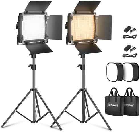 NEEWER 2 Pack Bi-color 660 LED Video Light and Stand Kit:(2)3200-5600K ...