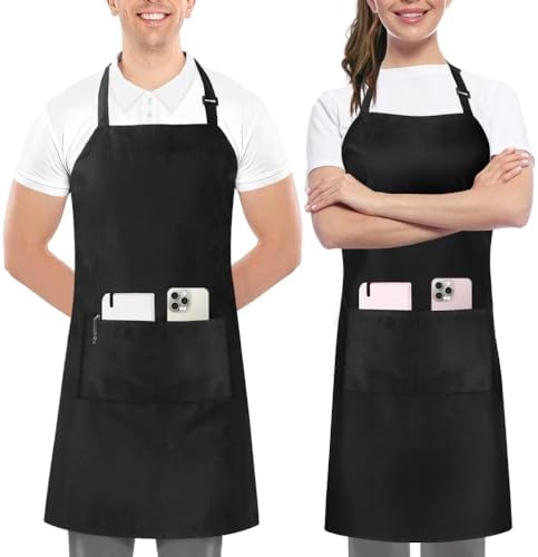 Riqiaqia 2 Pack Aprons for Men Women with 2 Pockets, Aprons for Kitchen ...