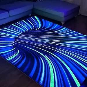 HOLAVIDA Blacklight 3D Vortex Illusion Rug, Large Neon Hole UV Reactive ...