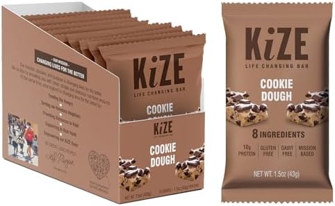 Amazon.com: KiZE Energy Bar, Cookie Dough, 8 Ingredients, 10g Protein ...