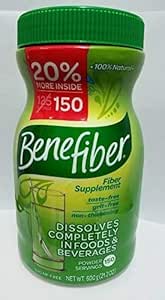 Benefiber 100% Natural Fiber Supplement - 150 Servings 600g 21.2 Oz ...