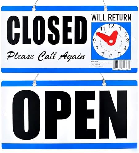 Amazon.com: Closed Sign for Business - Double-Sided with Clock, 'Will ...