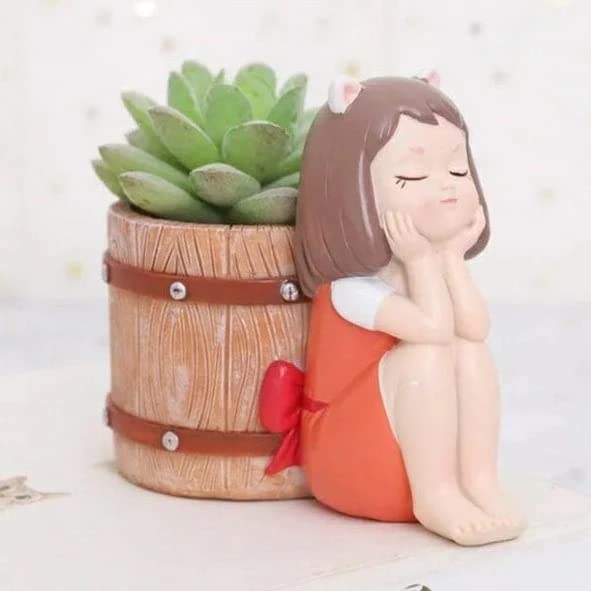 Resin Polyresin Pot Cute Oragne Basket Girl Succulent Planter Pot for ...
