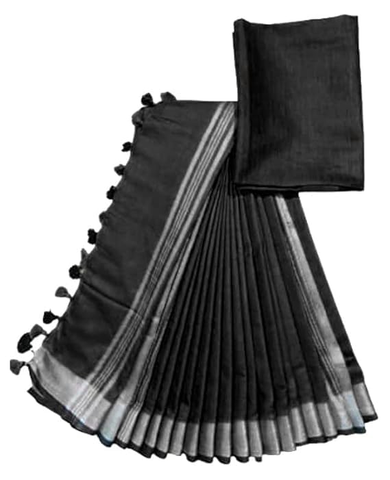 Buy NIMRA CRAFT Women's Bhagalpuri Handloom Linen Slub Saree With Black ...