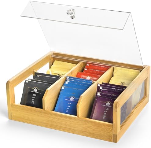 Amazon.com: Jucoan Bamboo Tea Bag Organizer, 6 Compartment Tea Storage ...
