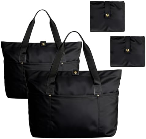 Amazon.com | Dimore 2 Pack Foldable Tote Bags for Women, Black Large ...