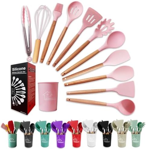 Amazon.com: Silicone Cooking Utensils Sets,RICHFEVYFS 12-piece Non ...