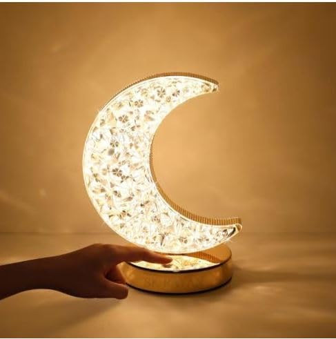 Buy Design Crystal Half Moon Shape Table Lamp Night Light LED Touch ...
