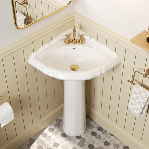 DeerValley Triangular Corner Pedestal Bathroom Sink in White, with ...