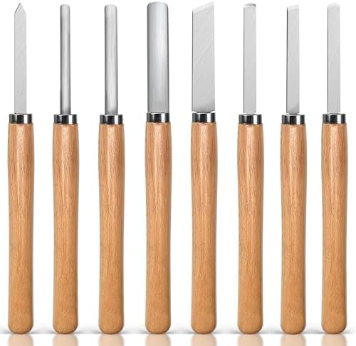 Hanpex 8 Piece Heavy Duty Wood Turning Chisel Set, Lathe Chisel Cutting ...