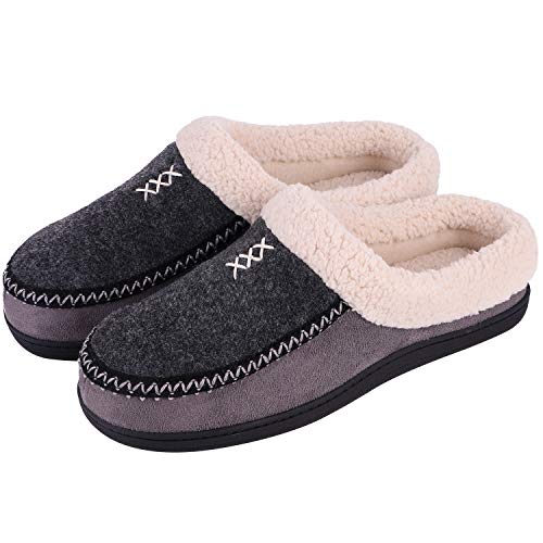 Men's Cozy Fuzzy Wool Fleece Memory Foam Slippers Slip On Clog House ...