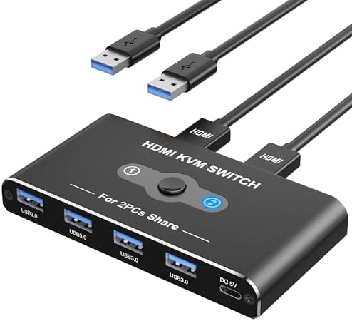 Amazon.com: SUIDEK HDMI KVM Switch 1 Monitor 2 Computers, 4K@60Hz USB 3 ...