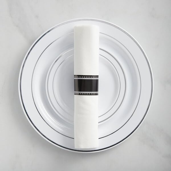 Amazon.com: Glownary Silver Banded Plastic Dinnerware Set, 120 Settings ...