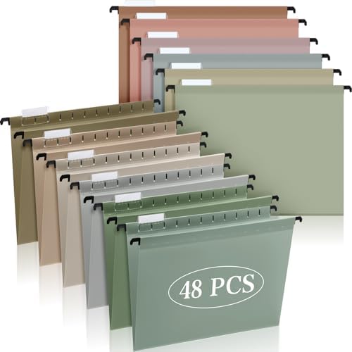 Amazon.com : 48 Pcs Poly Plastic Hanging File Folders Letter Size ...