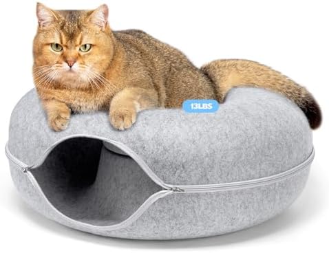 Cat Donut Cat Tunnel Bed, Peekaboo Cat Cave for Indoor Cats, Scratch ...