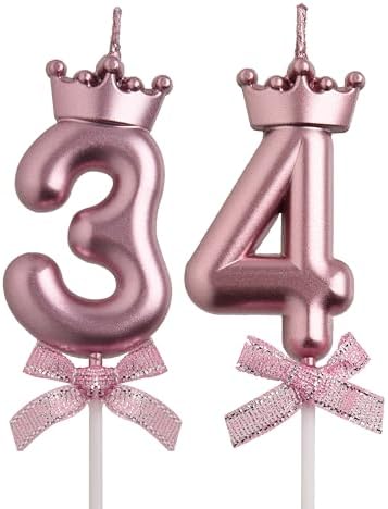 Amazon.com: AOOLADA 34th 43rd Birthday Candles, Rose Gold 43 34 Year ...