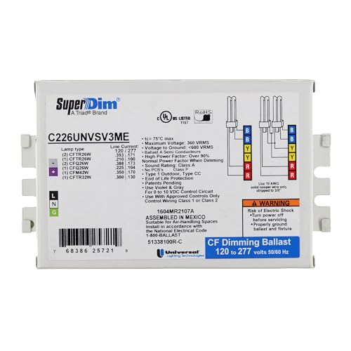 Universal C226UNVSV3ME Compact Fluorescent Dimming Ballast, 2-Lamp, 26W ...