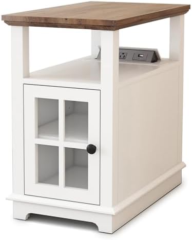 Amazon.com: ChooChoo Farmhouse End Table with Charging Station, Narrow ...
