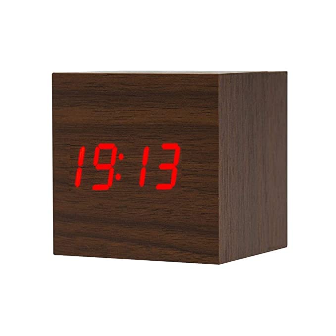 Buy AMZING Digital Wood LED Light Mini Cube Desk Alarm Clock Displays ...