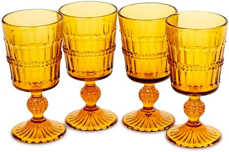 American Atelier Vintage Amber Beaded Wine Glasses | Set of 4 | 9 oz ...