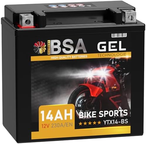 BSA YTX14-BS GEL Motorradbatterie 12V 14Ah 230A/EN Batterie doppelte ...