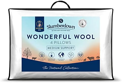 Slumberdown Wonderful Wool Pillow 1 Pack - Medium Support Back Sleeper ...
