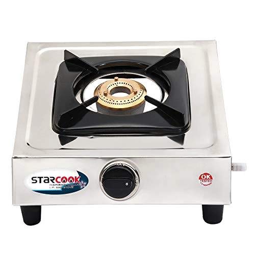 STAR COOK L.P Stainless Steel Manual 1 Brass Burner Gas Stove (Silver ...