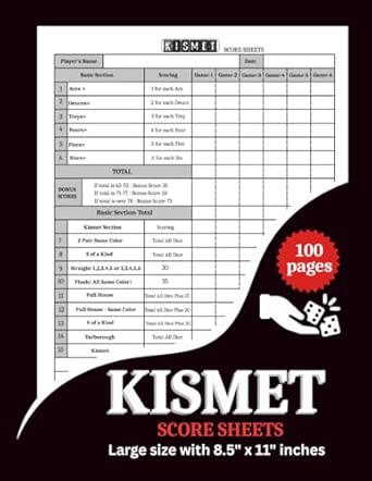 Kismet Score Sheet: Easy Scoring Sheets for Dice Game Nights | 102 ...