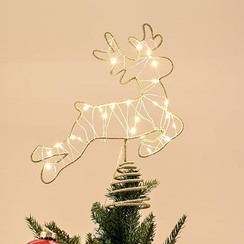 Amazon.com: Juegoal Lighted Reindeer Christmas Tree Topper, Metal Xmas ...