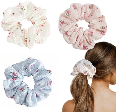 Amazon.com : 3 Pieces Floral Scrunchies for Women, Blossom Lace ...
