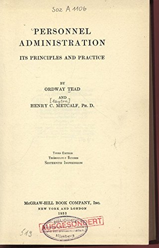 Personnel Administration Its Principles and Practice: Tead, Ordway ...