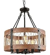Giluta Kitchen Island Pendant Light Rectangle Wood Metal Chandelier ...
