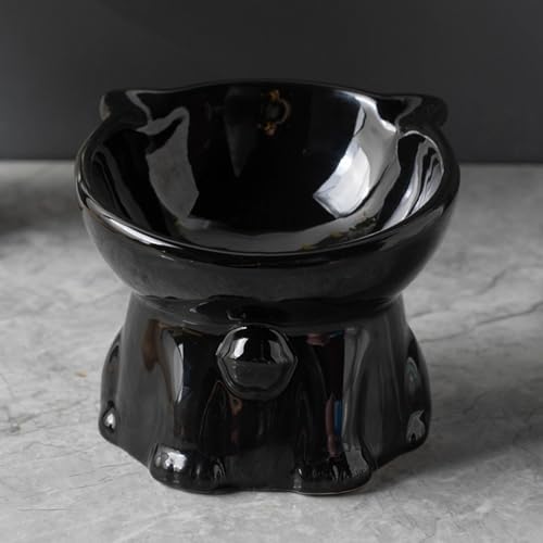 Elevated and Tilted Cat Food Bowl, Ceramic Cat Face-Shaped Dish for ...