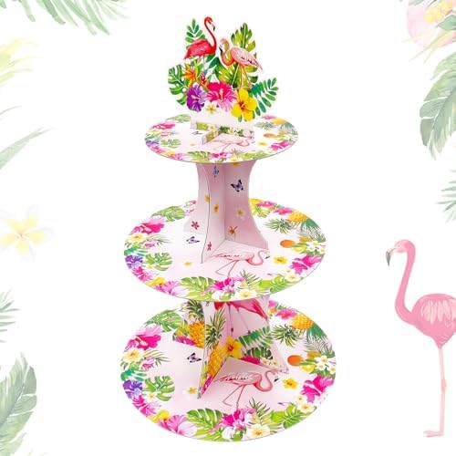 Amazon.com: 3 Tier Pink Flamingo Cupcake Stand Hawaiian Theme Cupcake ...